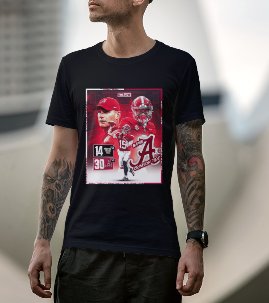 Crimson Tide Triumph Over Vanderbilt 30 14 Featuring Head Coach Kalen DeBoer And Jalen Milroe T-Shirt