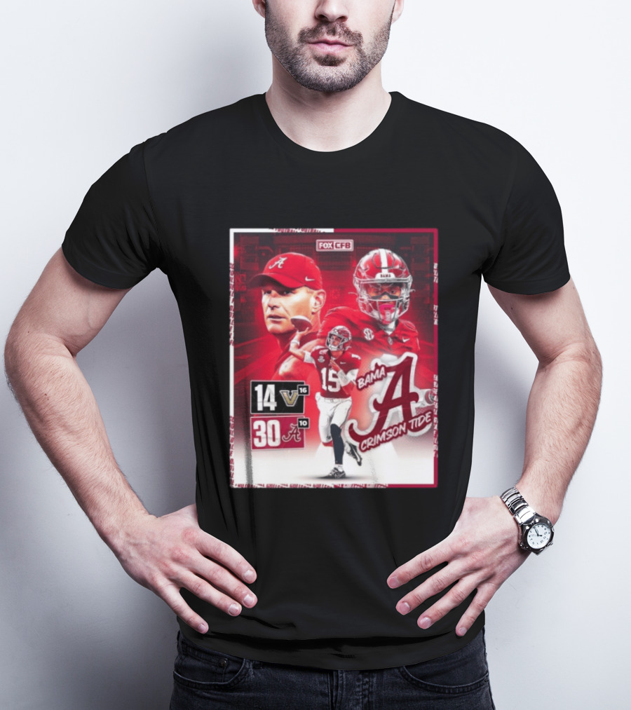 Crimson Tide Triumph Over Vanderbilt 30 14 Featuring Head Coach Kalen DeBoer And Jalen Milroe T-Shirt
