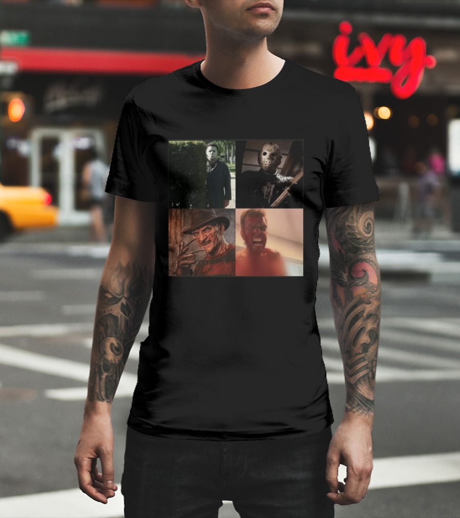 Perez Hilton Icons Horror Movie Legends Freddy Jason Michael Myers T-Shirt