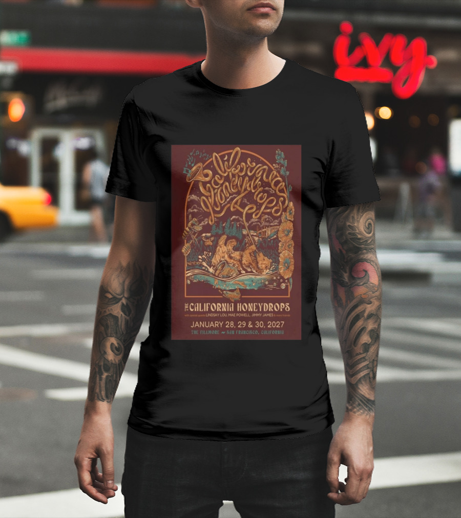 The California Honeydrops Live At The Fillmore San Francisco January 28 30 2027 With Lindsay Lou Mae Powell Jimmy James T-Shirt