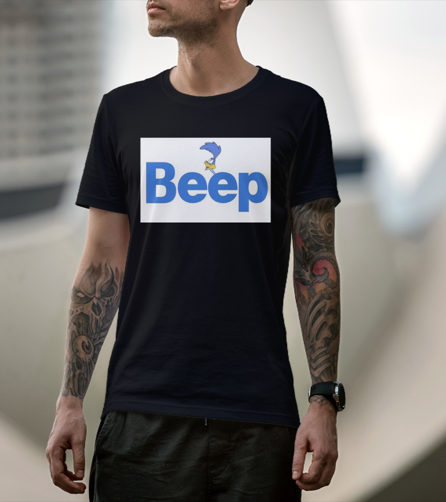 Looney Tunes Road Runner Beep Text Featuring Iconic Cartoon T-Shirt