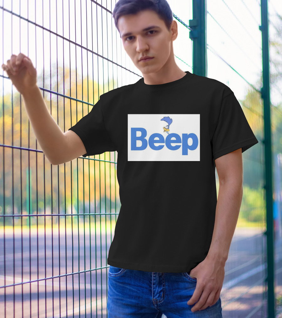 Looney Tunes Road Runner Beep Text Featuring Iconic Cartoon T-Shirt
