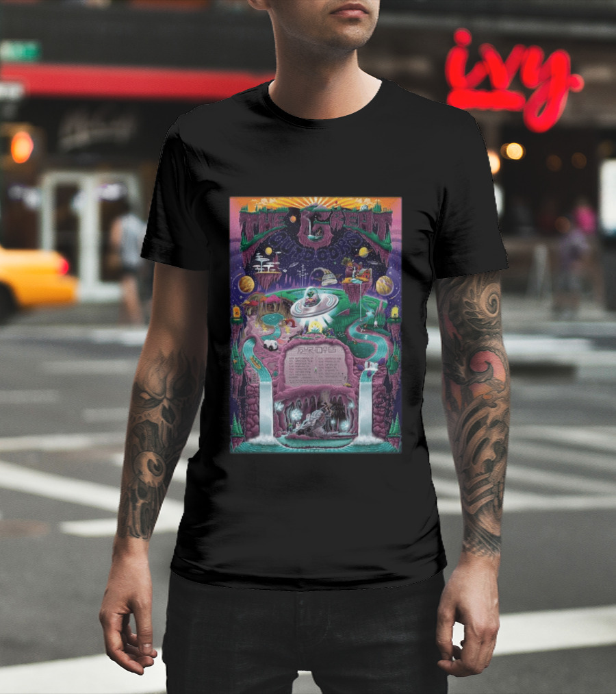 The Great Outdoors Fall Tour 2026 Cosmic Adventure Spaceships Waterfalls Planets T-Shirt