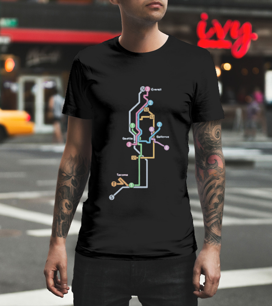 Seattle Tacoma Everett Bellevue Transit Map S1 S2 S3 Route Lines T-Shirt
