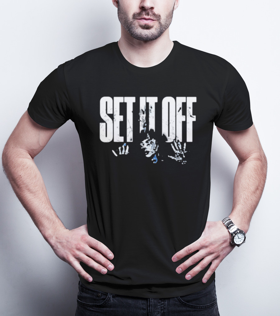 Set It Off Cracked Text With Blue Paint Effect T-Shirt