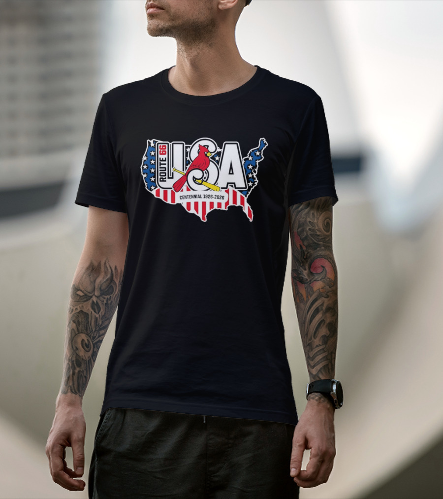 St Louis Cardinals Route 66 USA Centennial 1926 2026 American Flag Map T-Shirt