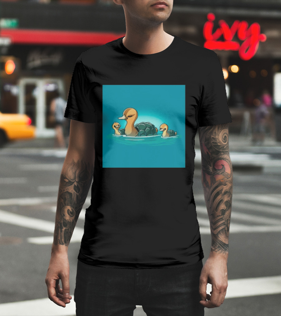 Turtle Ducks Swimming Cute Playful Hybrid Creatures T-Shirt