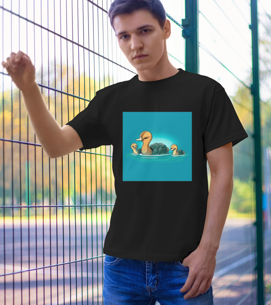 Turtle Ducks Swimming Cute Playful Hybrid Creatures T-Shirt