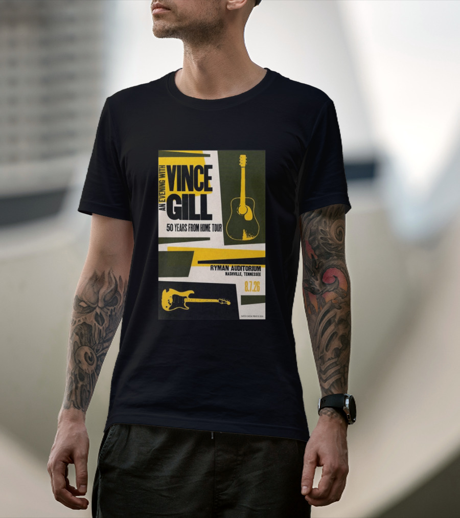 An Evening With Vince Gill 50 Years From Home Tour Ryman Auditorium Nashville August 7 2026 T-Shirt