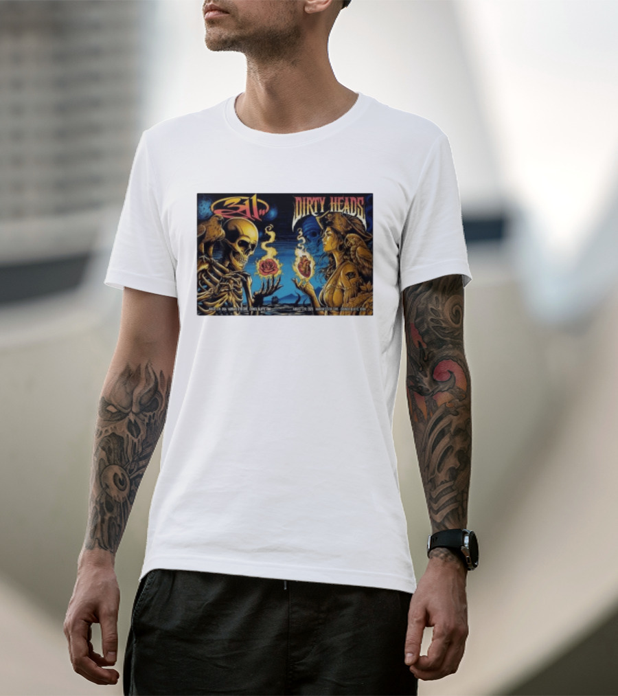 311 X Dirty Heads August 5 2026 Council Bluffs Iowa Harrah's Stir Cove Exclusive Set Skeleton Pirate Roses T-Shirt