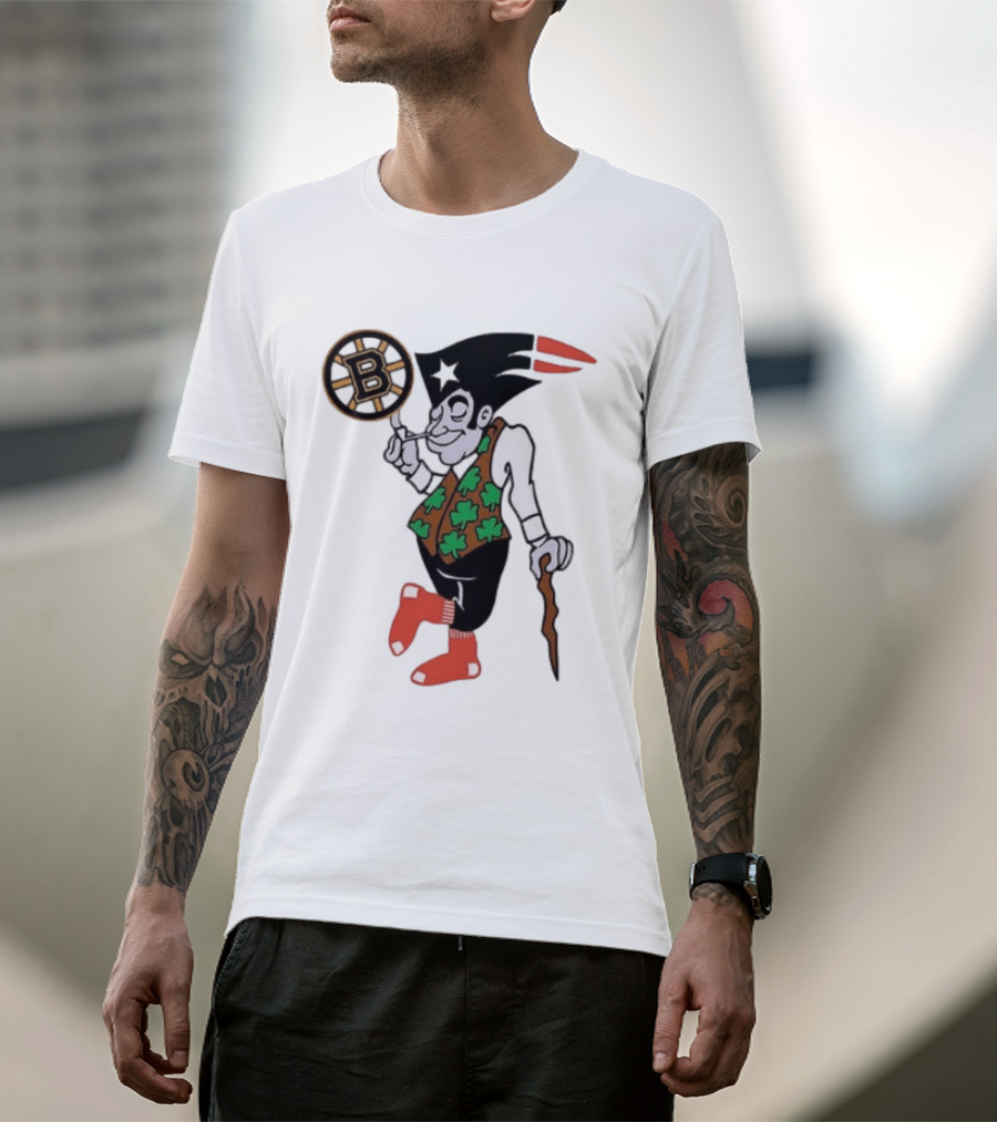 Boston All Sport Team Vintage Mascot With Clover And Cane T-Shirt