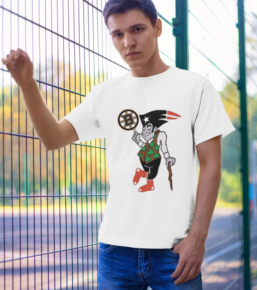 Boston All Sport Team Vintage Mascot With Clover And Cane T-Shirt