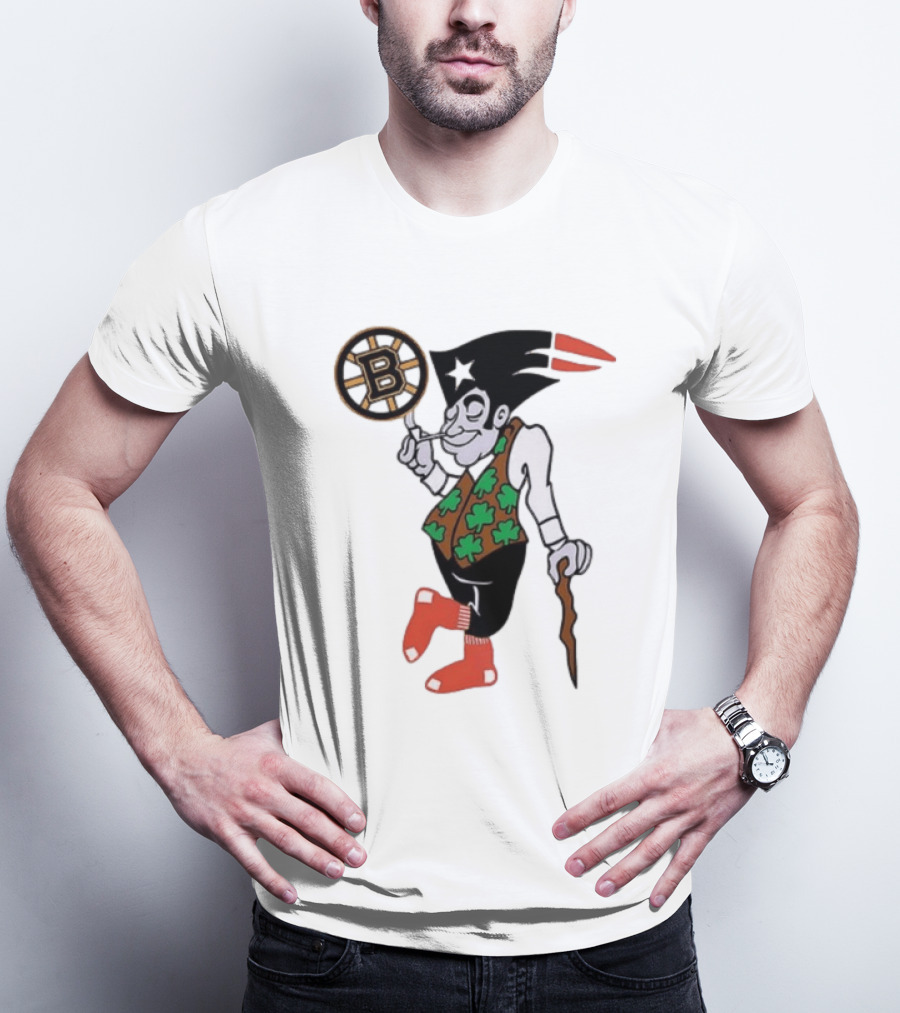 Boston All Sport Team Vintage Mascot With Clover And Cane T-Shirt