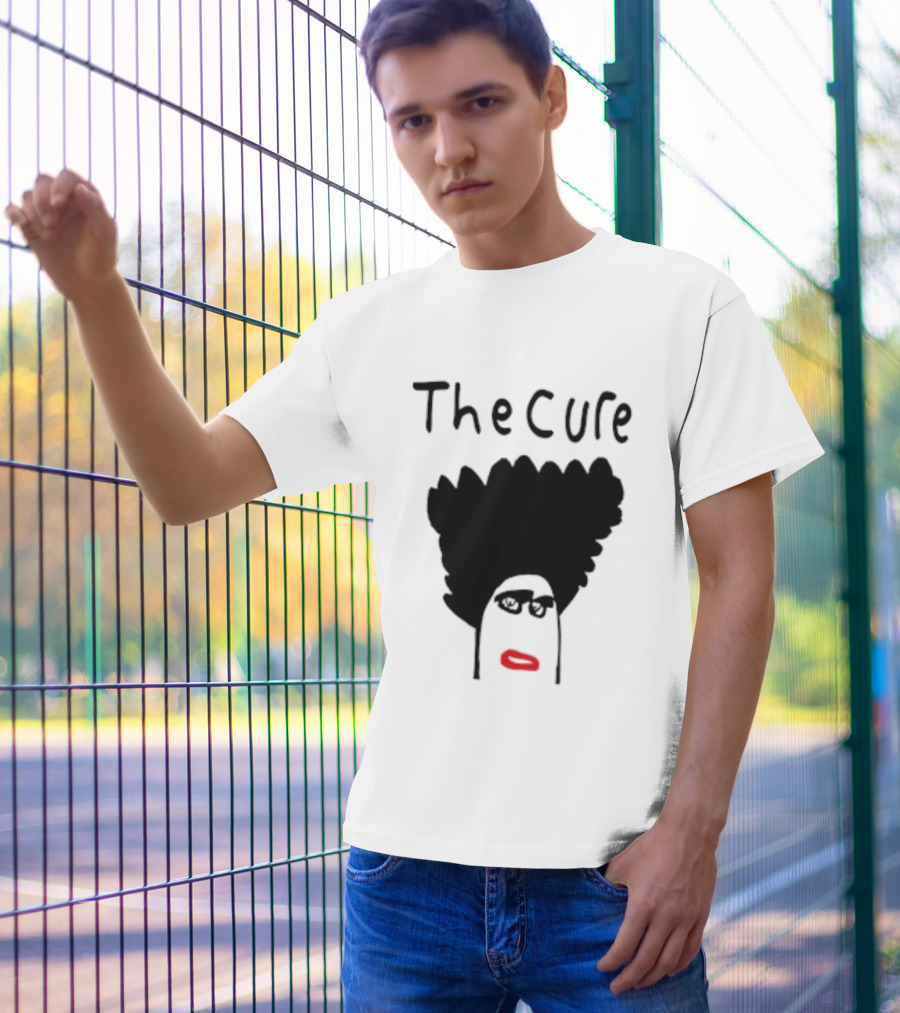 Kieran Maguire Wearing The Cure Text Bold Face Black Hair Red Lips T-Shirt