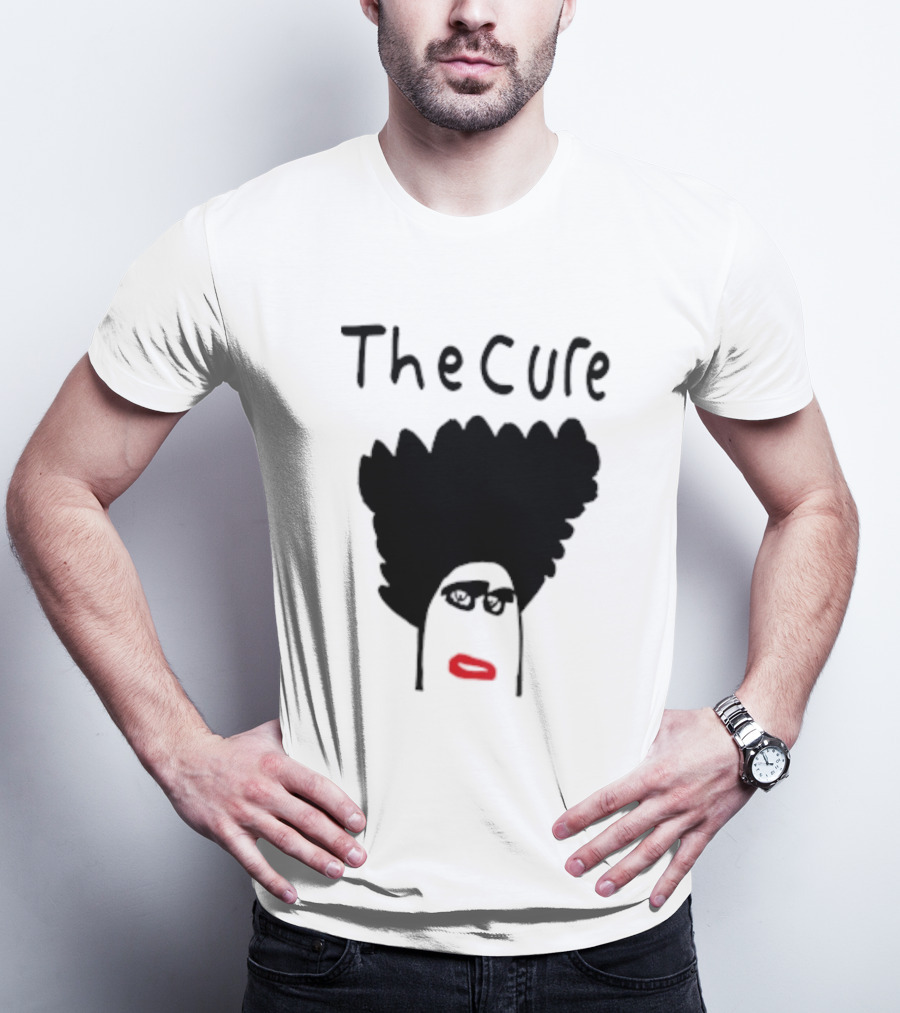 Kieran Maguire Wearing The Cure Text Bold Face Black Hair Red Lips T-Shirt