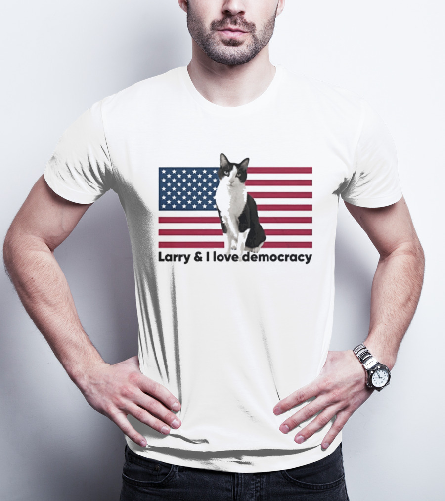 Larry I Love Democracy Cat American Flag T-Shirt