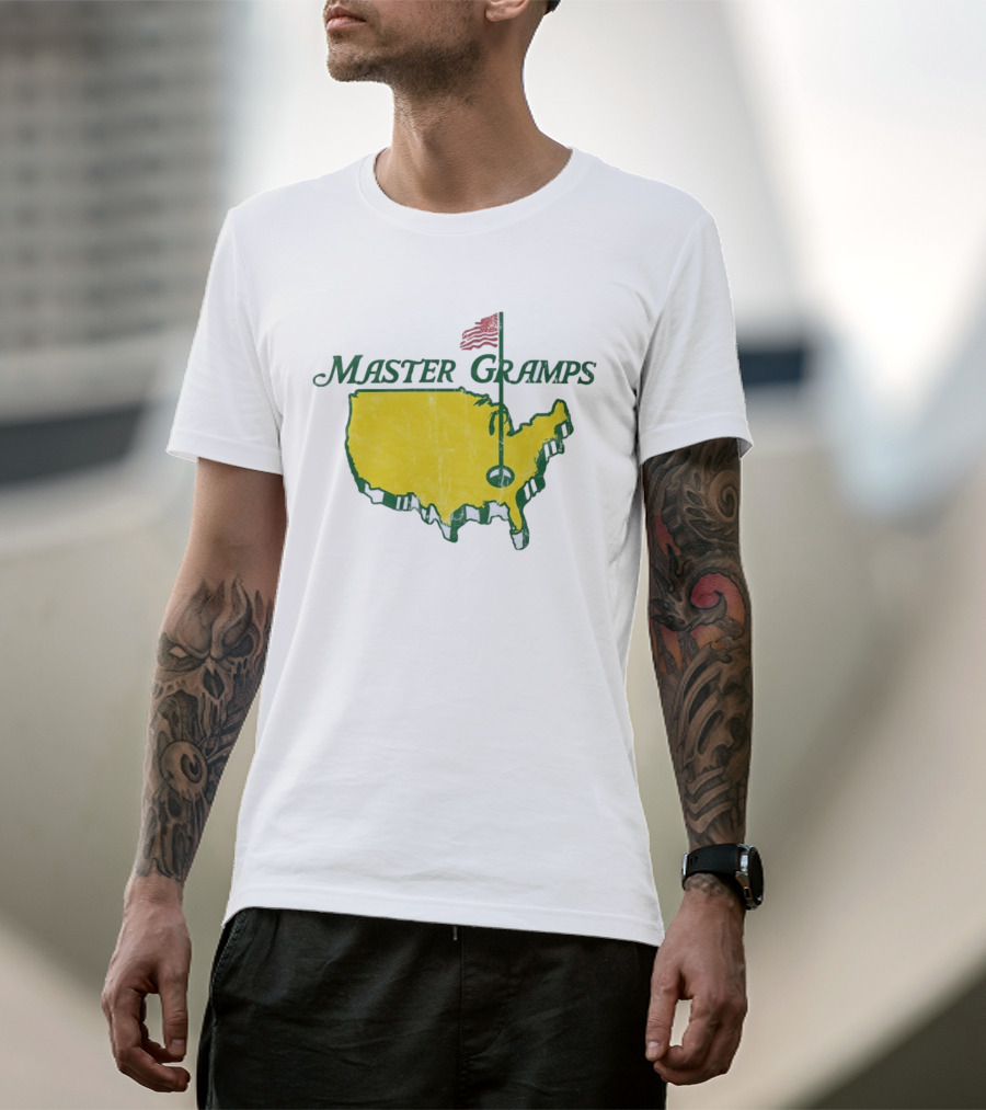 Master Gramps Golfing USA Flag Map T-Shirt