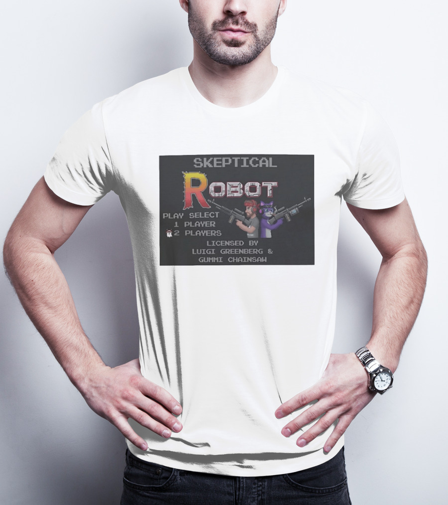 Skeptical Robot Play Select Luigi Greenberg Gummi Chainsaw T-Shirt