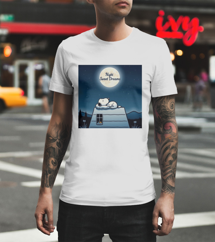 Snoopy Night Sweet Dreams Moonlight Scene Peanuts Sleeping Dog T-Shirt