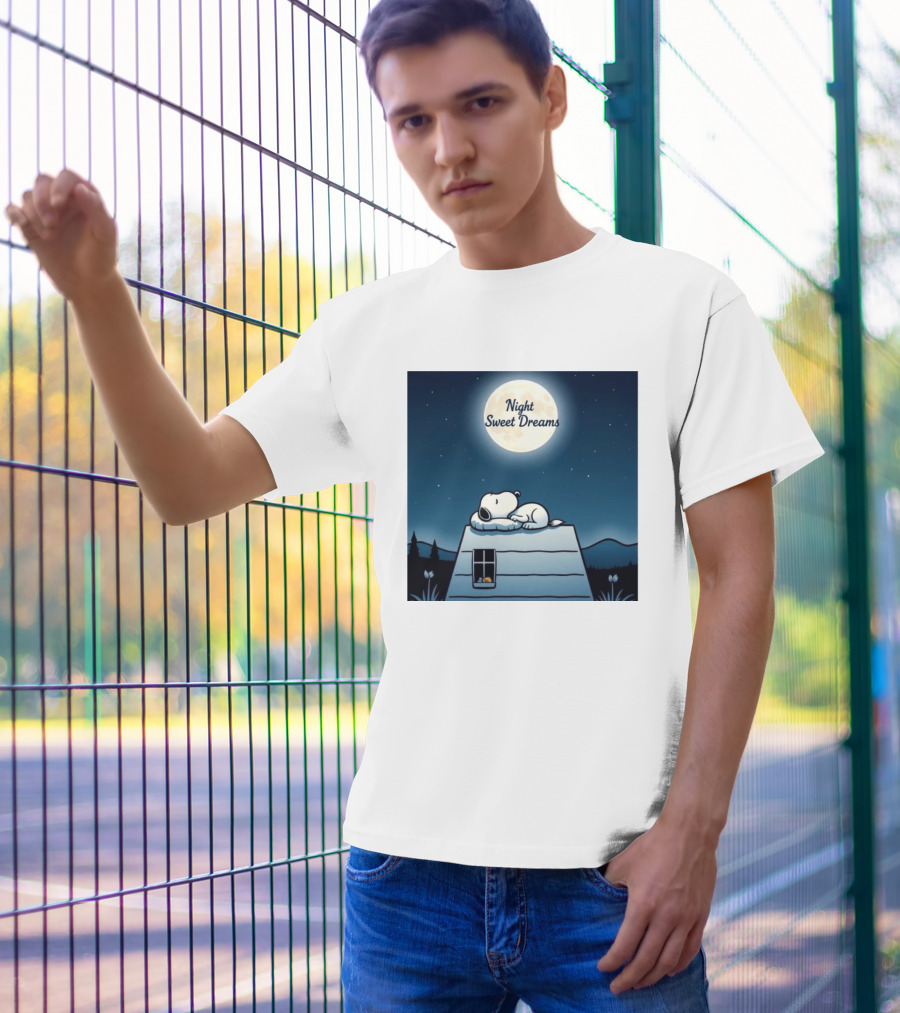 Snoopy Night Sweet Dreams Moonlight Scene Peanuts Sleeping Dog T-Shirt