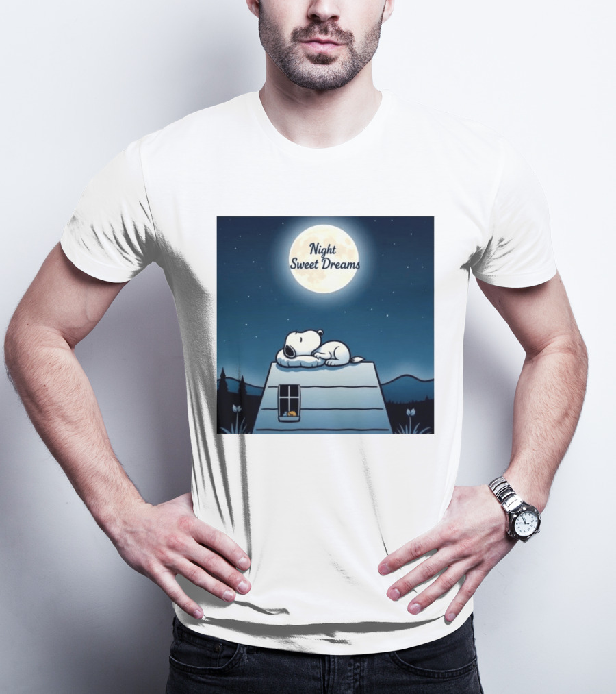 Snoopy Night Sweet Dreams Moonlight Scene Peanuts Sleeping Dog T-Shirt