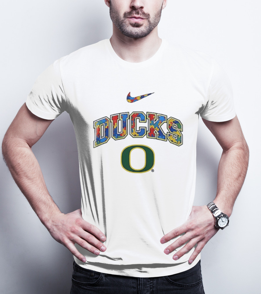 Oregon Ducks Autism Awareness Accept Understand Love Puzzle Nike T-Shirt