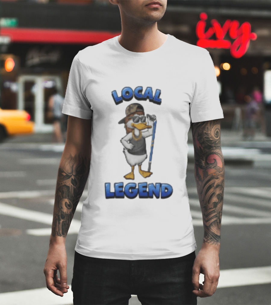 Duck Local Legend Hockey Player In Sunglasses And Cap T-Shirt