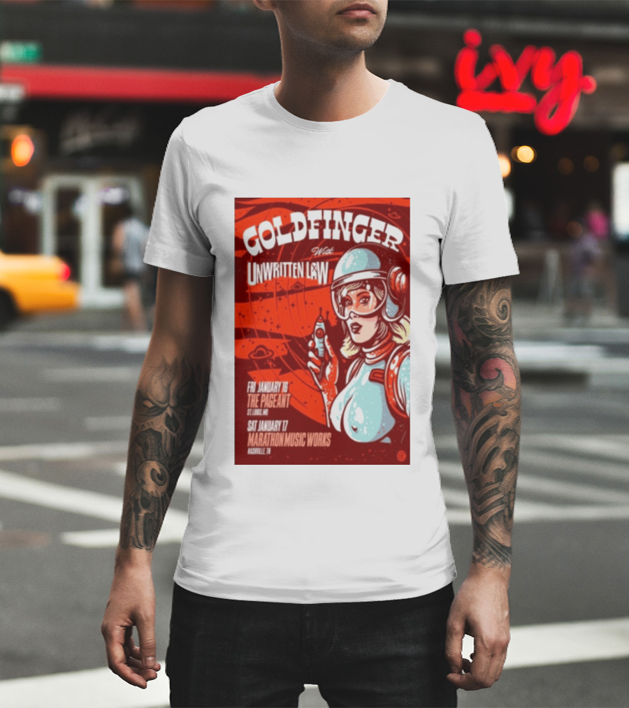 Goldfinger With Unwritten Law The Pageant St. Louis Marathon Music Works Nashville January 16 17 2026 Concert Retro Futuristic Spacewoman T-Shirt