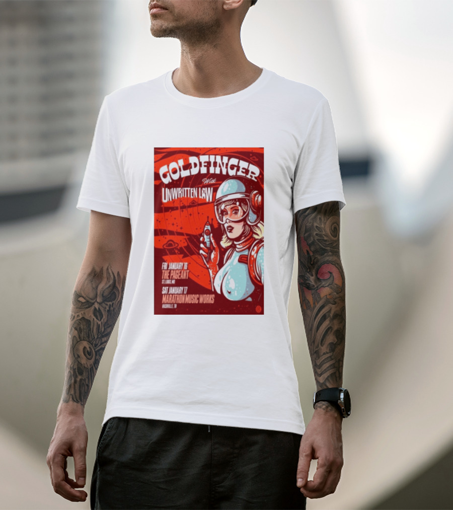 Goldfinger With Unwritten Law The Pageant St. Louis Marathon Music Works Nashville January 16 17 2026 Concert Retro Futuristic Spacewoman T-Shirt