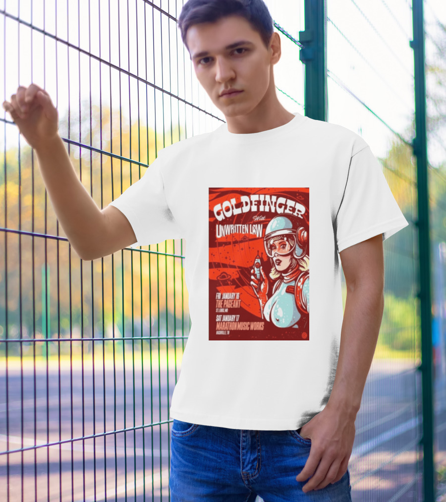 Goldfinger With Unwritten Law The Pageant St. Louis Marathon Music Works Nashville January 16 17 2026 Concert Retro Futuristic Spacewoman T-Shirt