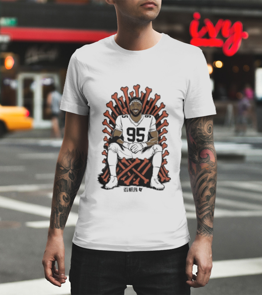 Original Myles Garrett 95 Single Season Sack King Cleveland Browns Bone Throne T-Shirt