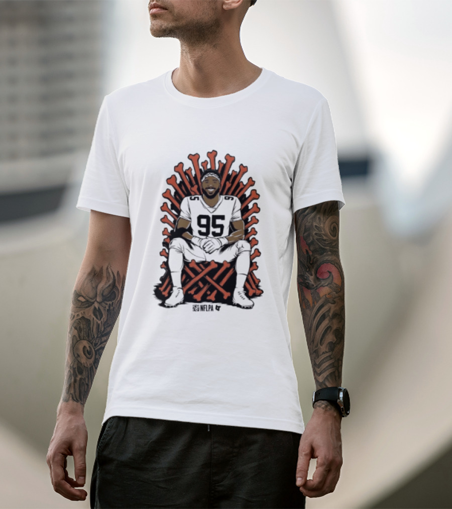 Original Myles Garrett 95 Single Season Sack King Cleveland Browns Bone Throne T-Shirt