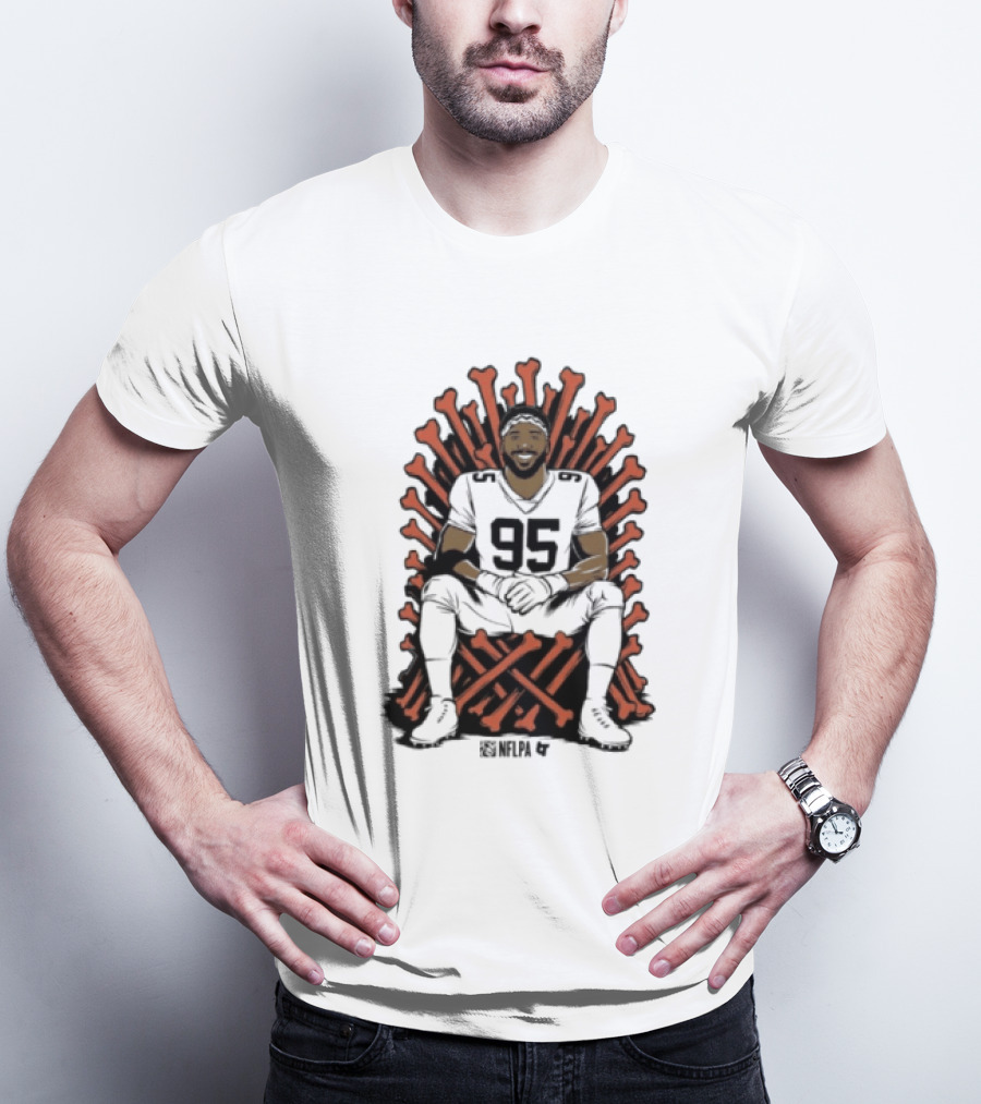 Original Myles Garrett 95 Single Season Sack King Cleveland Browns Bone Throne T-Shirt