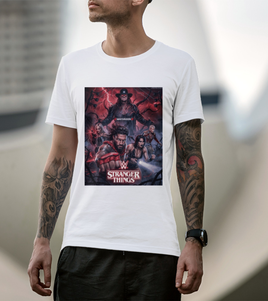 WWE And Stranger Things Crossover With The Undertaker, Roman Reigns, Cody Rhodes, Rhea Ripley, And Liv Morgan T-Shirt