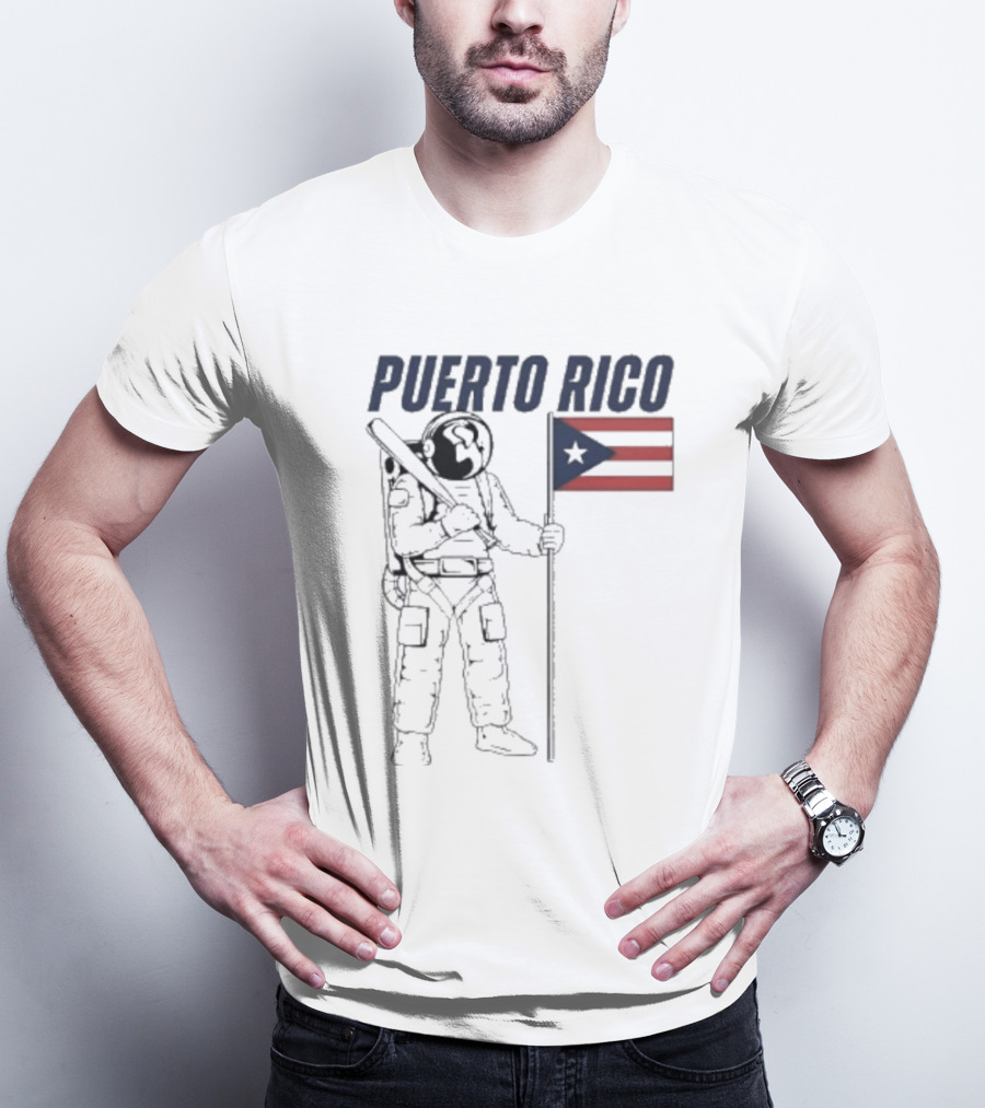 PUERTO RICO Astronaut Holding Baseball Bat Puerto Rican Flag T-Shirt
