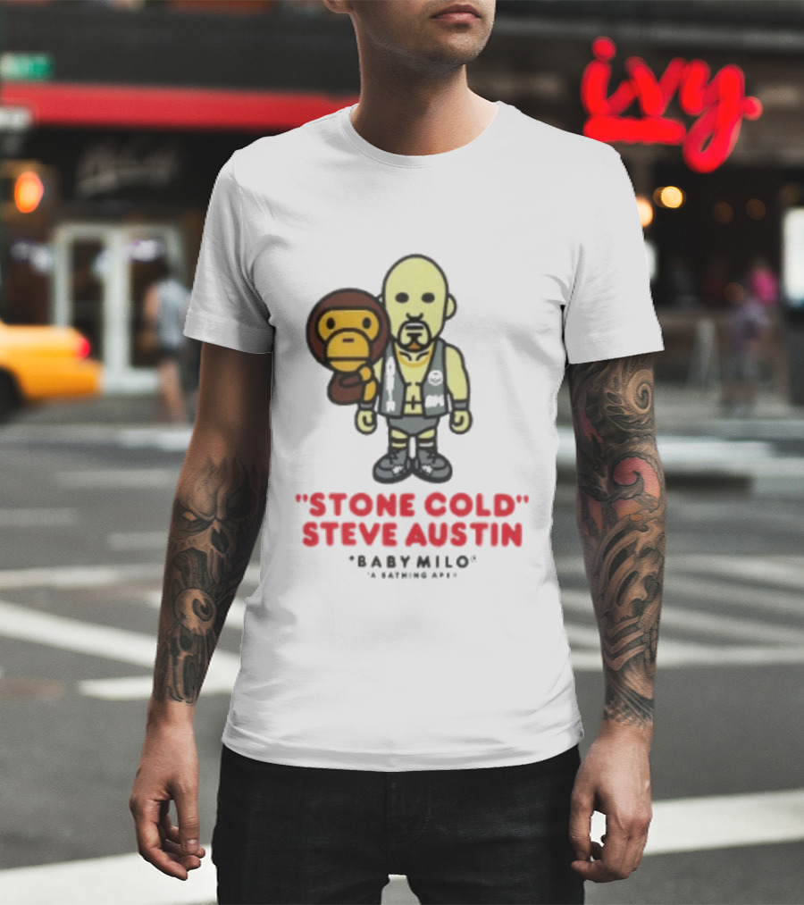 Stone Cold Steve Austin Baby Milo Collaboration Mens White T-Shirt