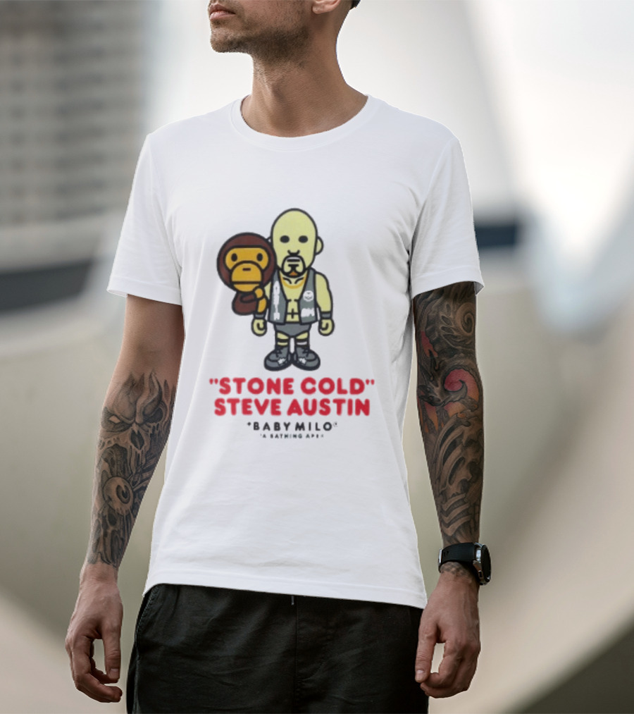 Stone Cold Steve Austin Baby Milo Collaboration Mens White T-Shirt