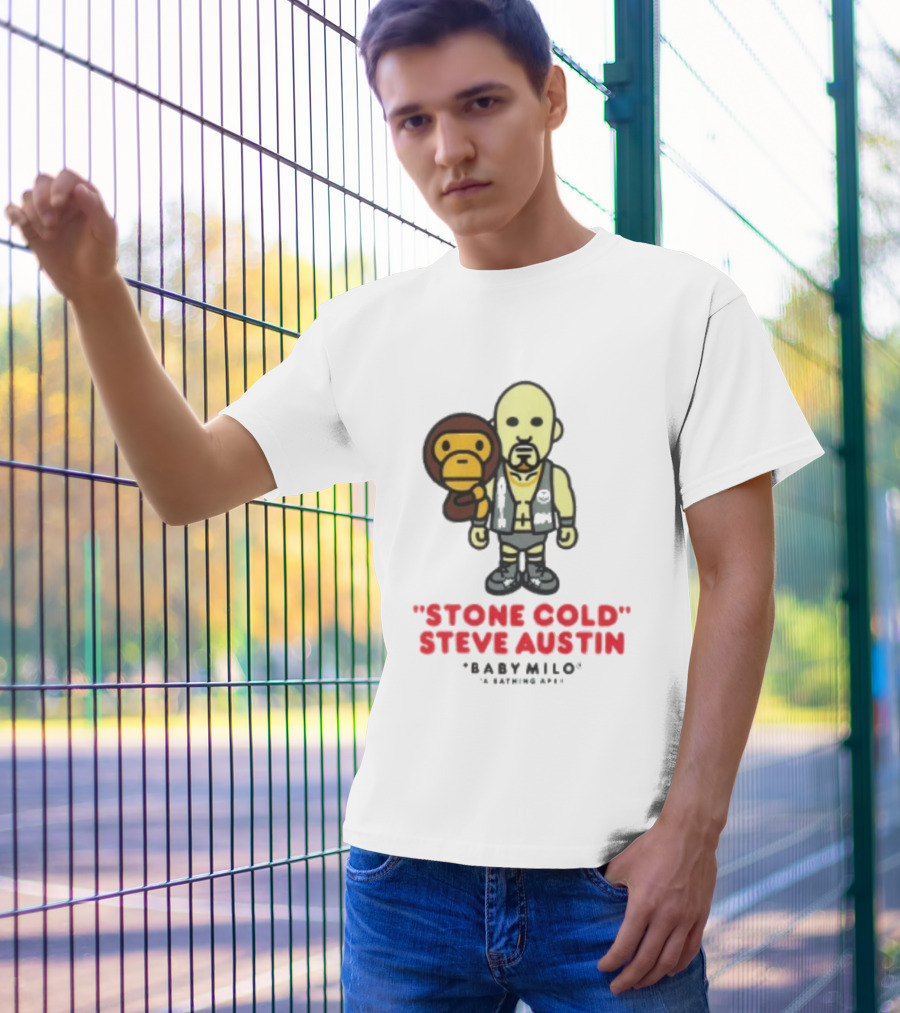 Stone Cold Steve Austin Baby Milo Collaboration Mens White T-Shirt