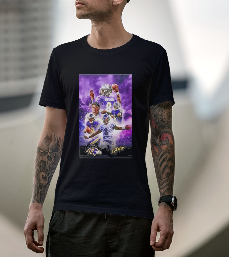 Baltimore Ravens Lamar Jackson 8 With Signature T-Shirt