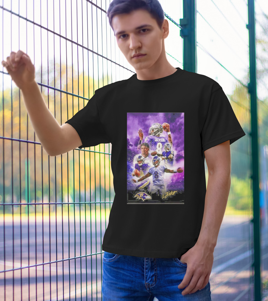 Baltimore Ravens Lamar Jackson 8 With Signature T-Shirt