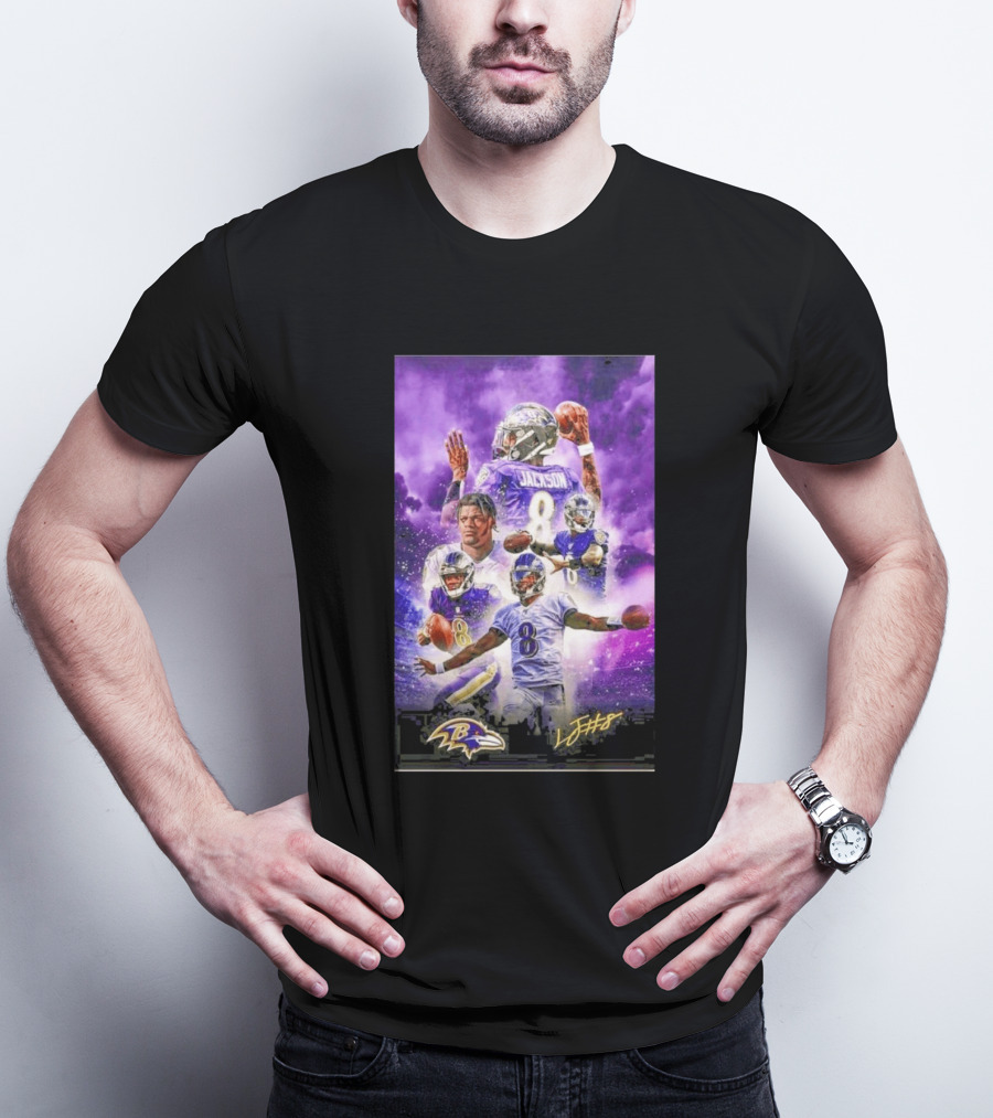 Baltimore Ravens Lamar Jackson 8 With Signature T-Shirt