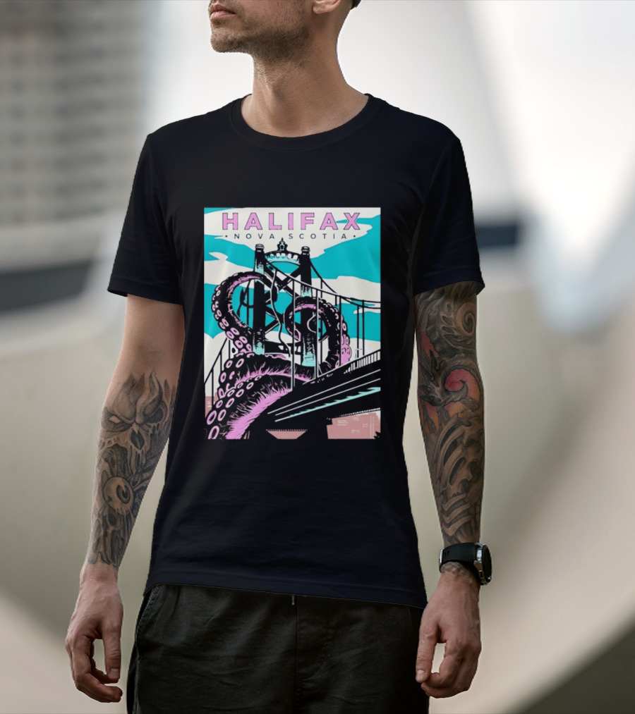 Halifax Nova Scotia Kraken Bridge Retro Travel T-Shirt