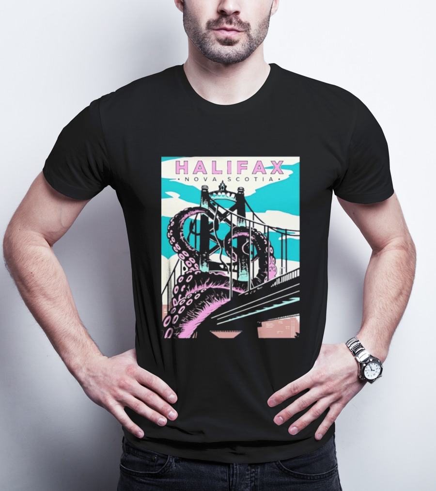 Halifax Nova Scotia Kraken Bridge Retro Travel T-Shirt