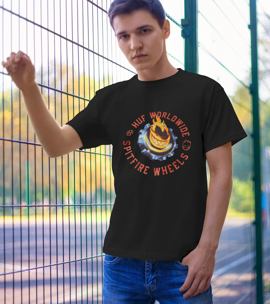 HUF Worldwide Spitfire Wheels Chrome Heart Collaboration T-Shirt