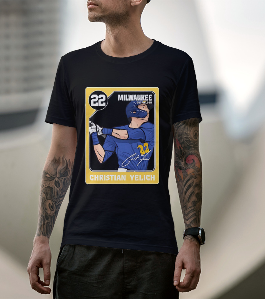 Christian Yelich Milwaukee Outfielder 22 Blue Jersey Yellow T-Shirt