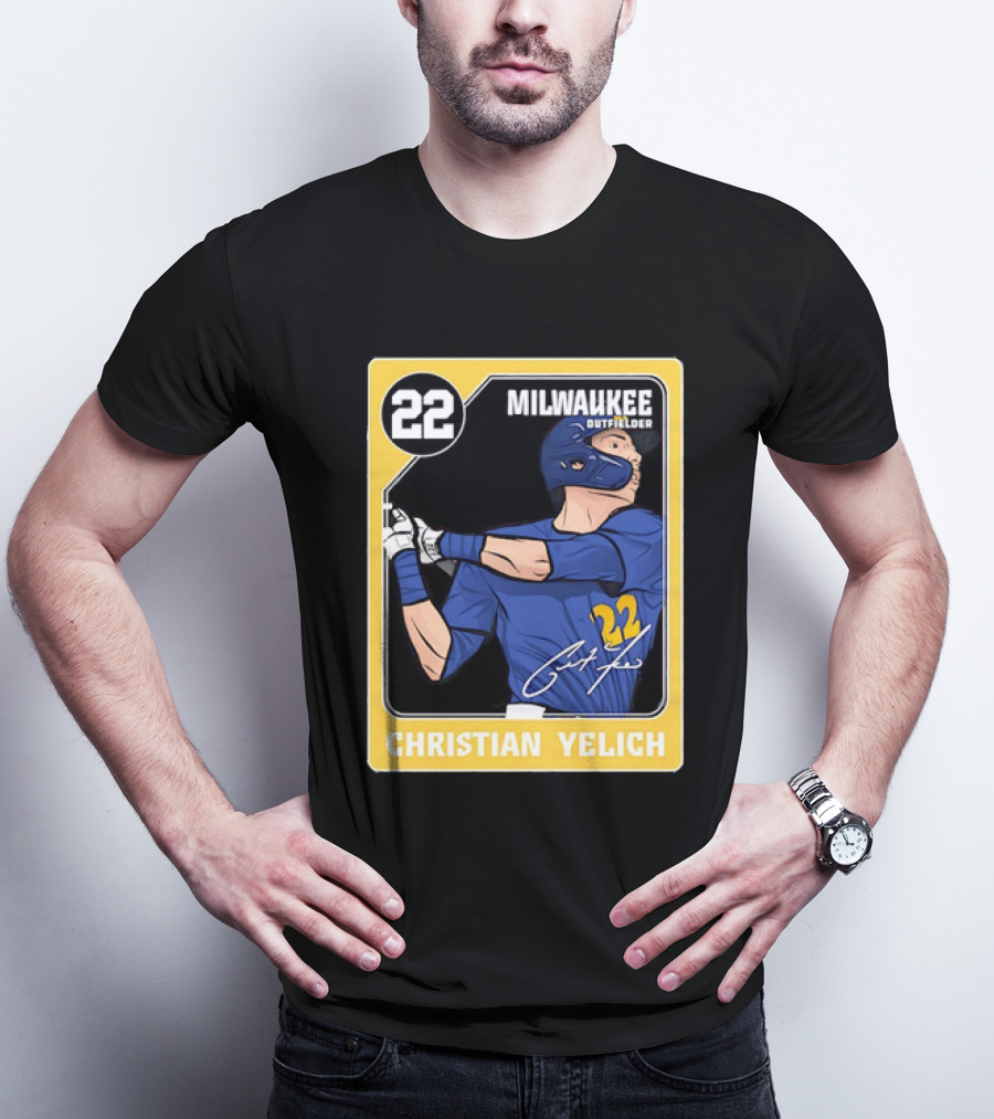 Christian Yelich Milwaukee Outfielder 22 Blue Jersey Yellow T-Shirt