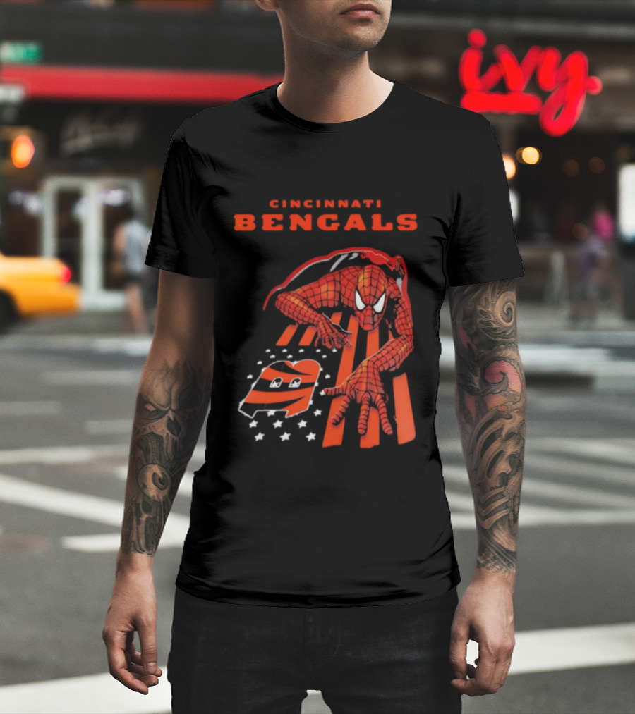 Cincinnati Bengals Spiderman Stripes Marvel T-Shirt