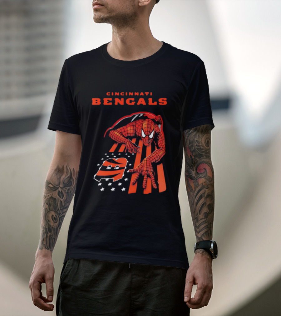 Cincinnati Bengals Spiderman Stripes Marvel T-Shirt
