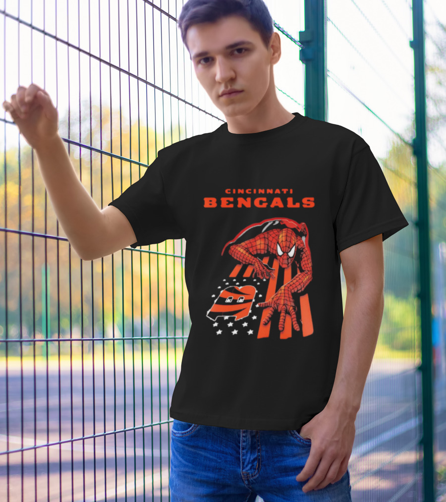 Cincinnati Bengals Spiderman Stripes Marvel T-Shirt