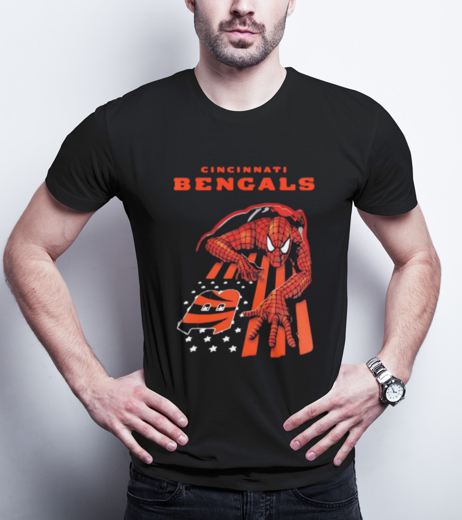 Cincinnati Bengals Spiderman Stripes Marvel T-Shirt